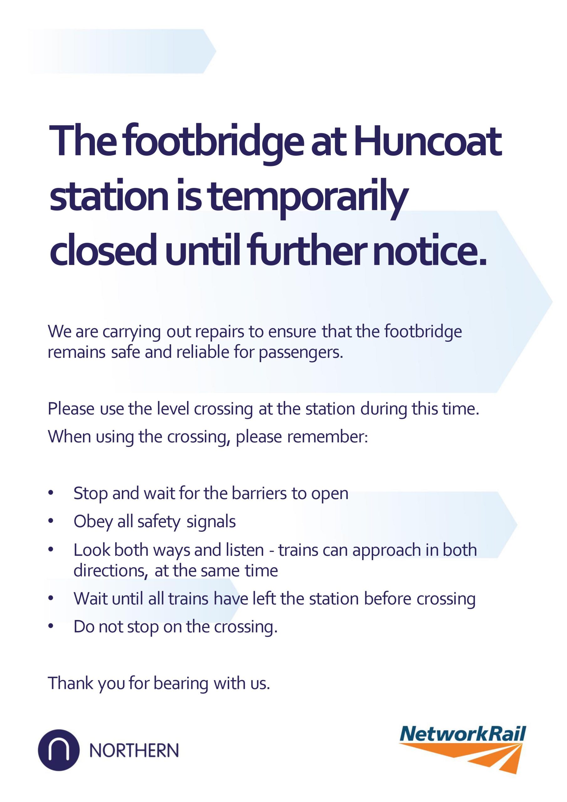 Huncoat Station Footbridge Closed For Repairs | Community Rail Lancashire